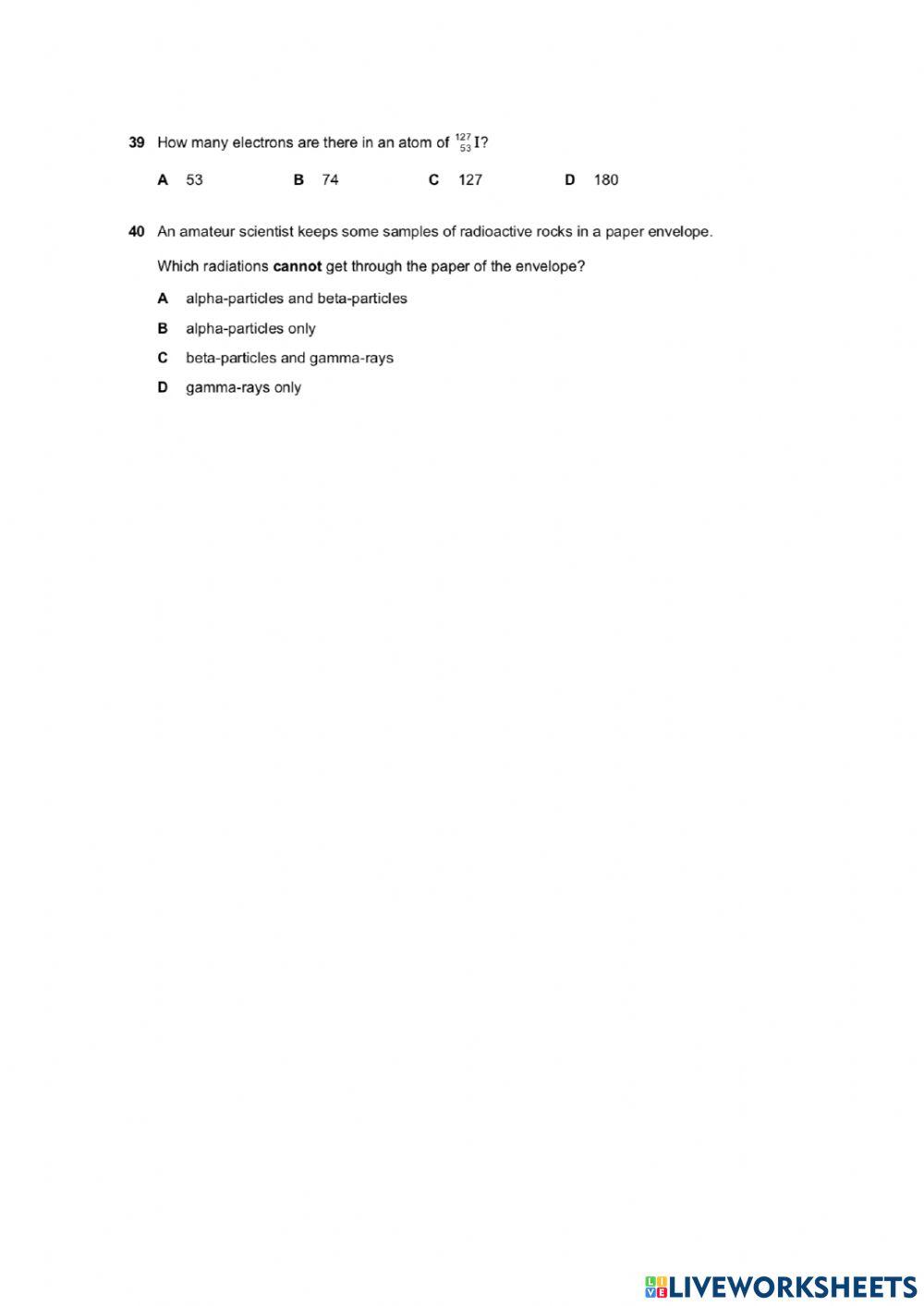 PYP continuation Q21-40 worksheet | Live Worksheets
