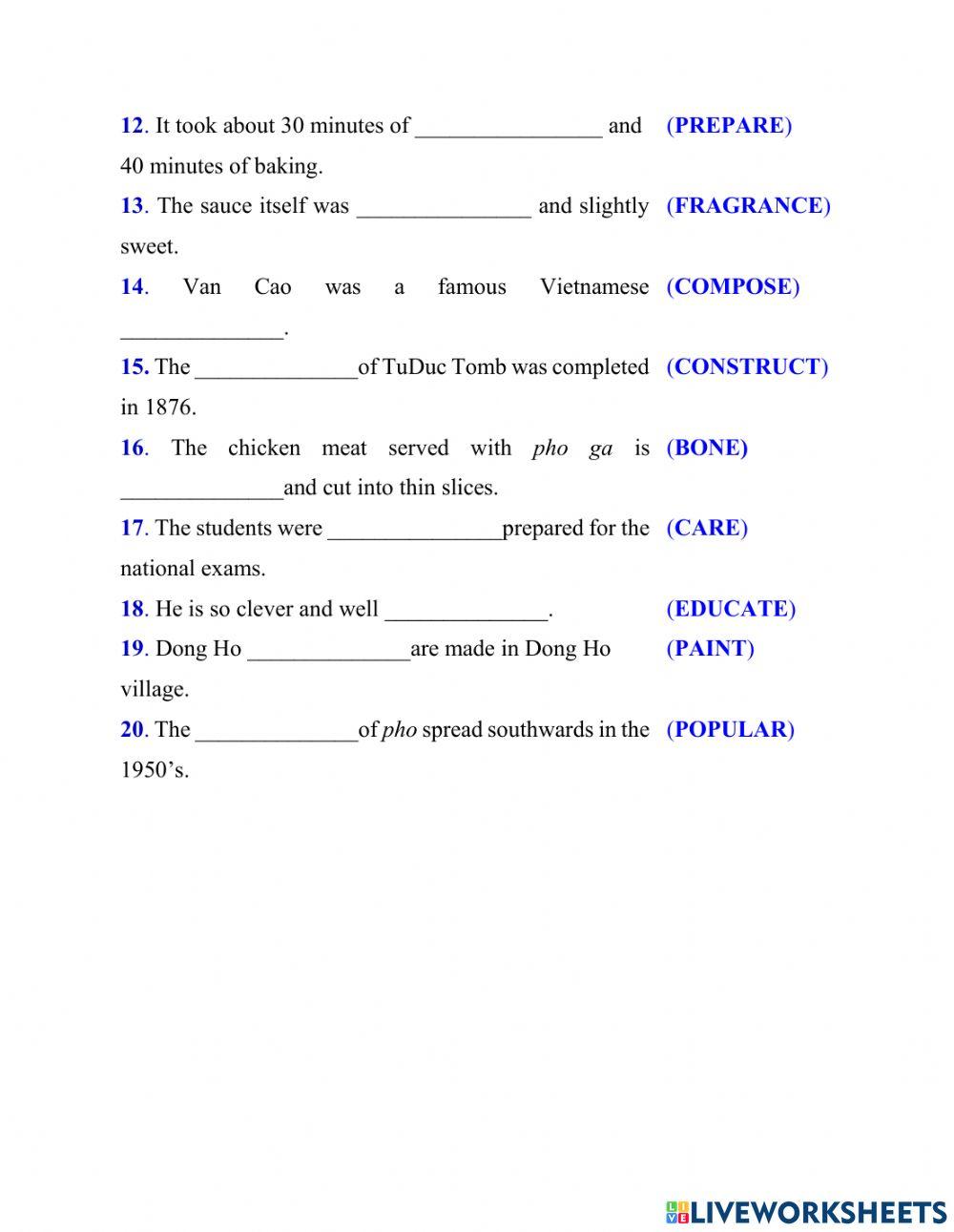 TA 7 WORD FORM Unit 5 2612 | stareducation | Live