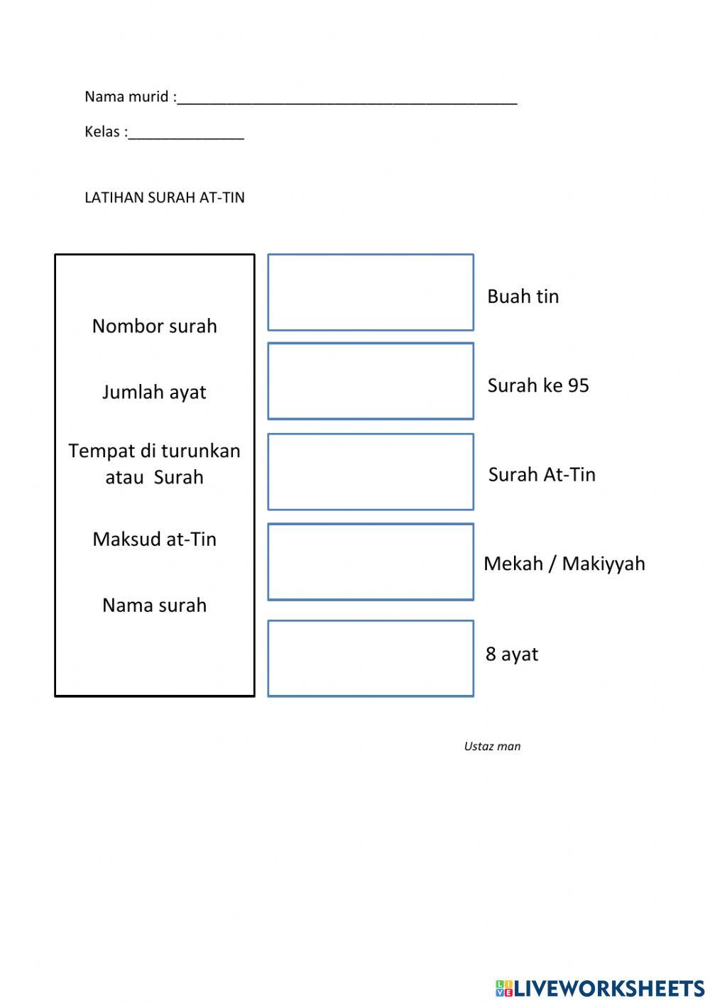 Surah At-Tin Pendidikan Islam exercise | Live Worksheets