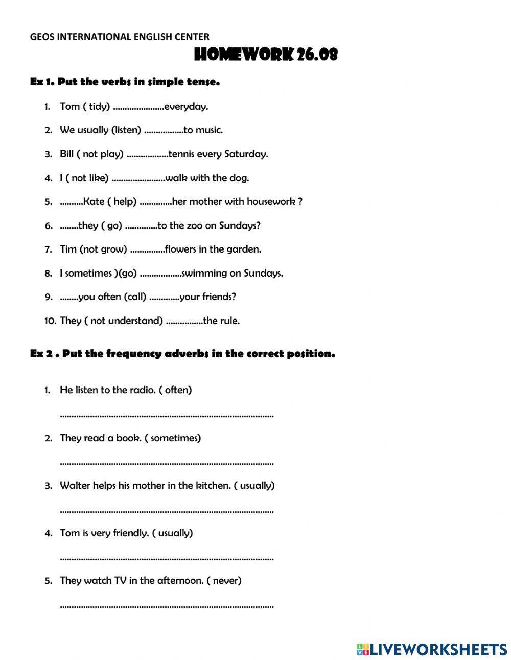 Homework 26.08 worksheet | Live Worksheets
