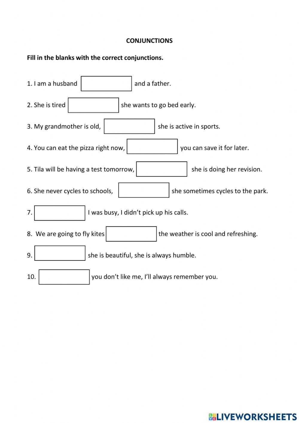 Conjunctions 2 2607 | QilaFilzah | Live Worksheets
