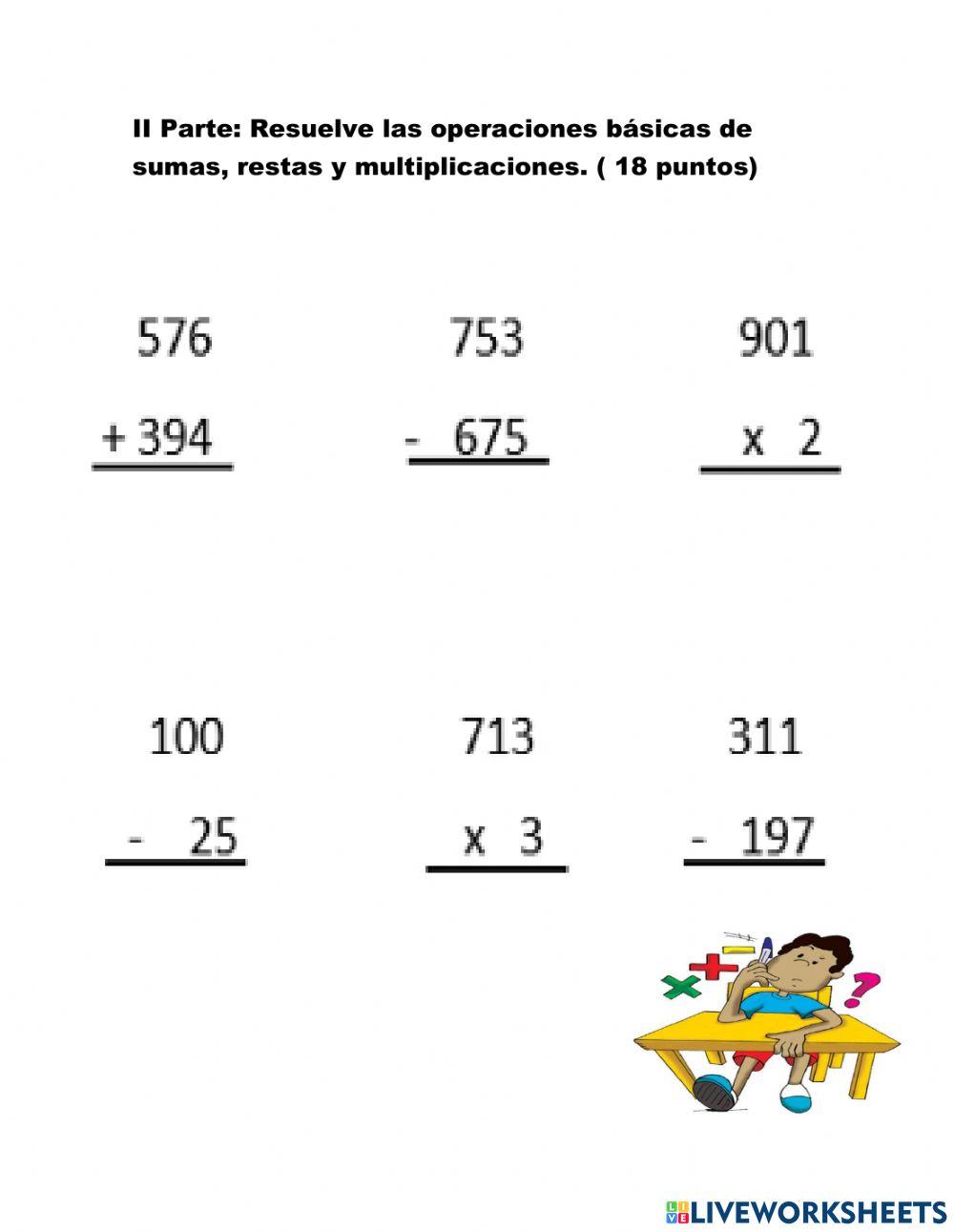 Taller sumativo-Operaciones básicas online exercise for | Live Worksheets
