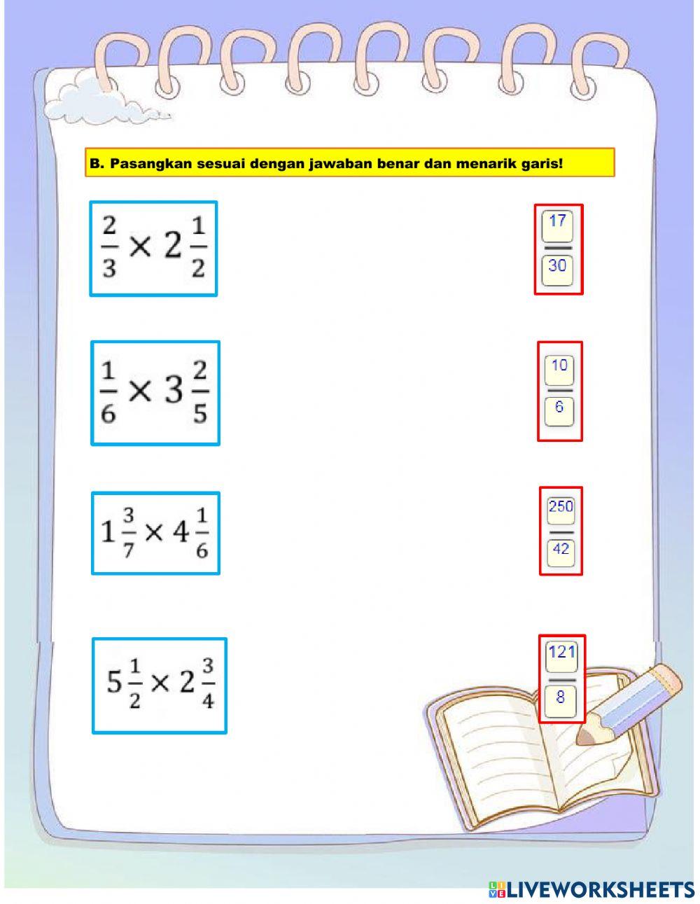Perkalian pecahan online pdf activity | Live Worksheets