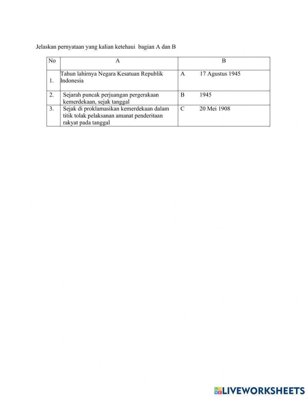 Semangat Perjuangan Kemerdekaan Worksheet Live Worksheets