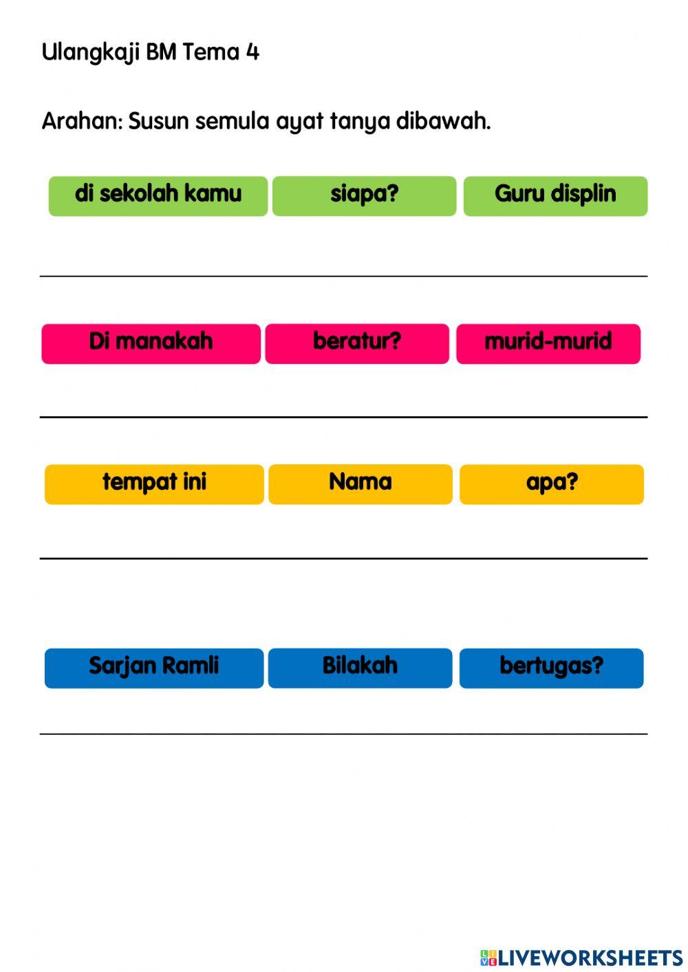 Ulangkaji BM Tahun 1 tema 4 worksheet | Live Worksheets