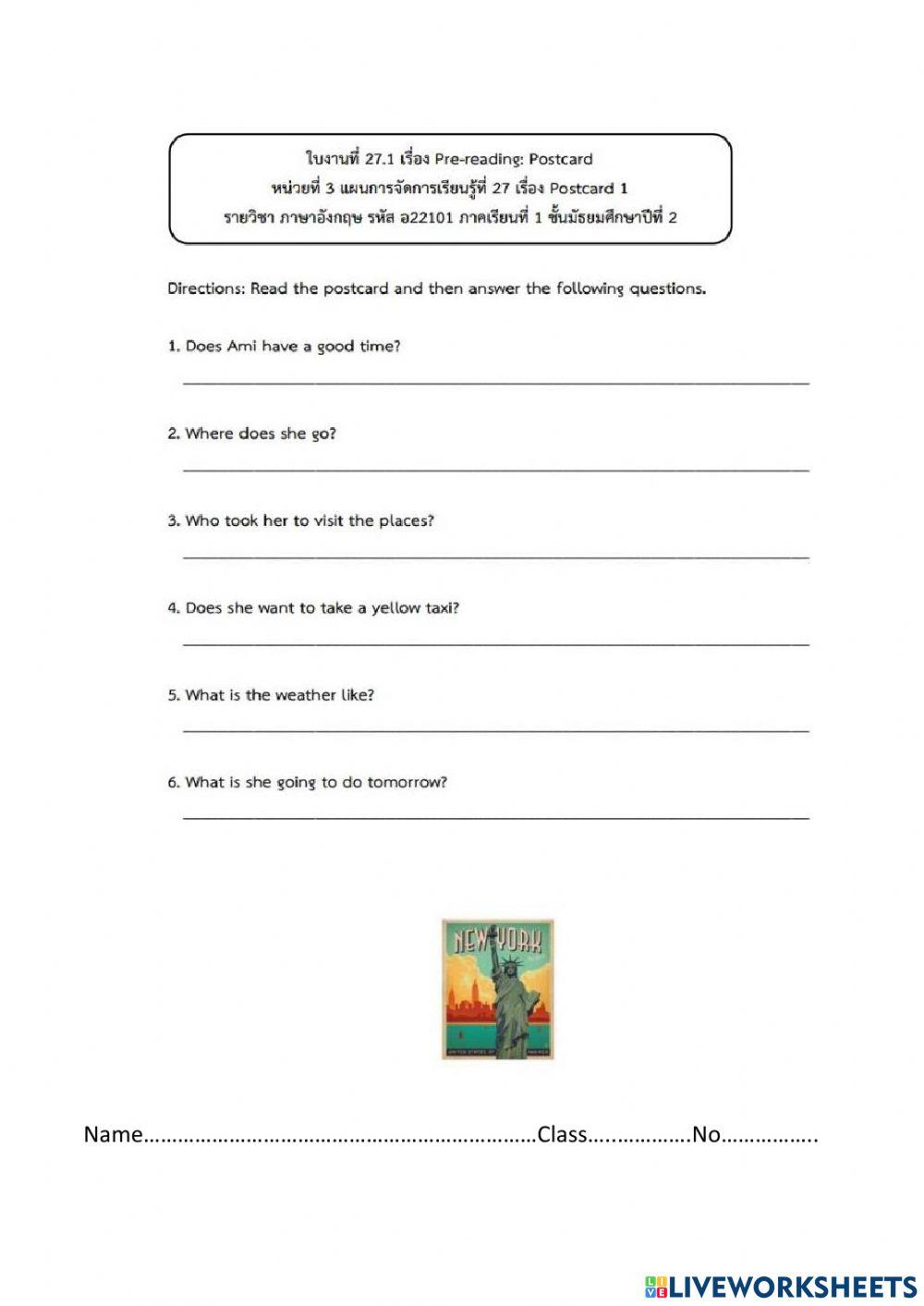 Reading: Postcard worksheet | Live Worksheets
