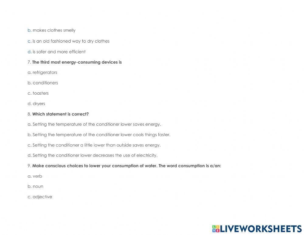 Energy and Power Saving worksheet | Live Worksheets