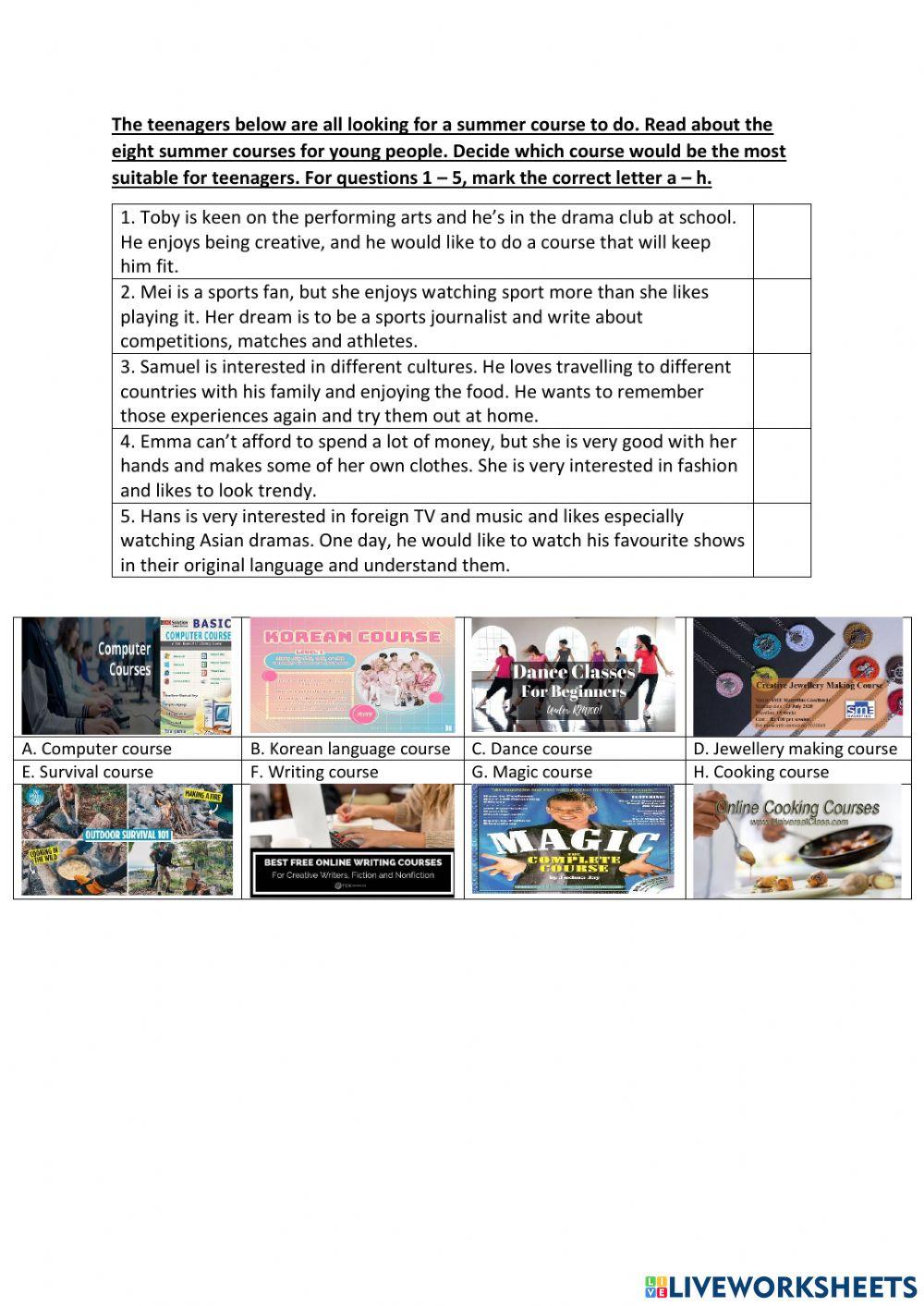 Extra Classes worksheet | Live Worksheets