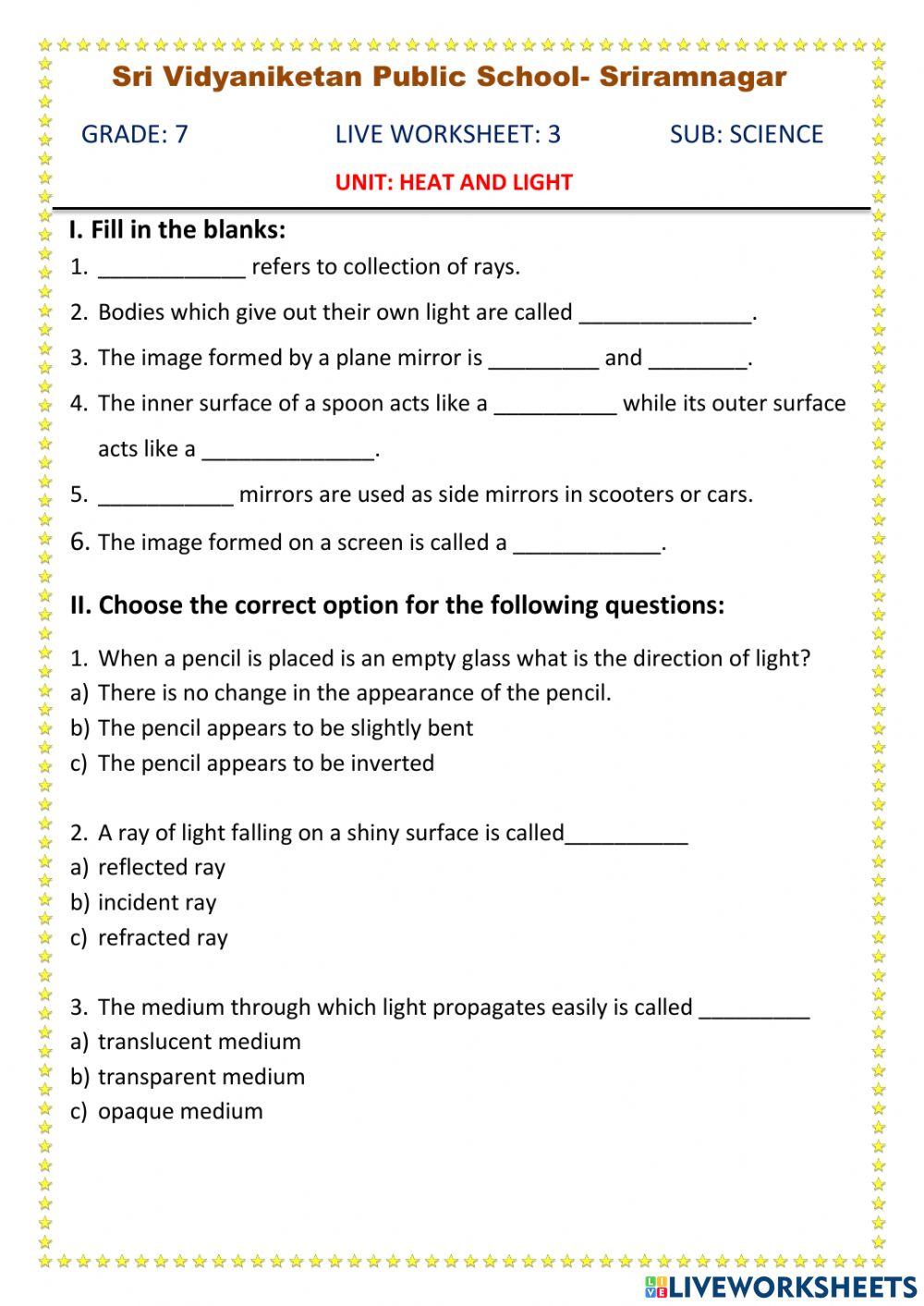 Light LW worksheet | Live Worksheets