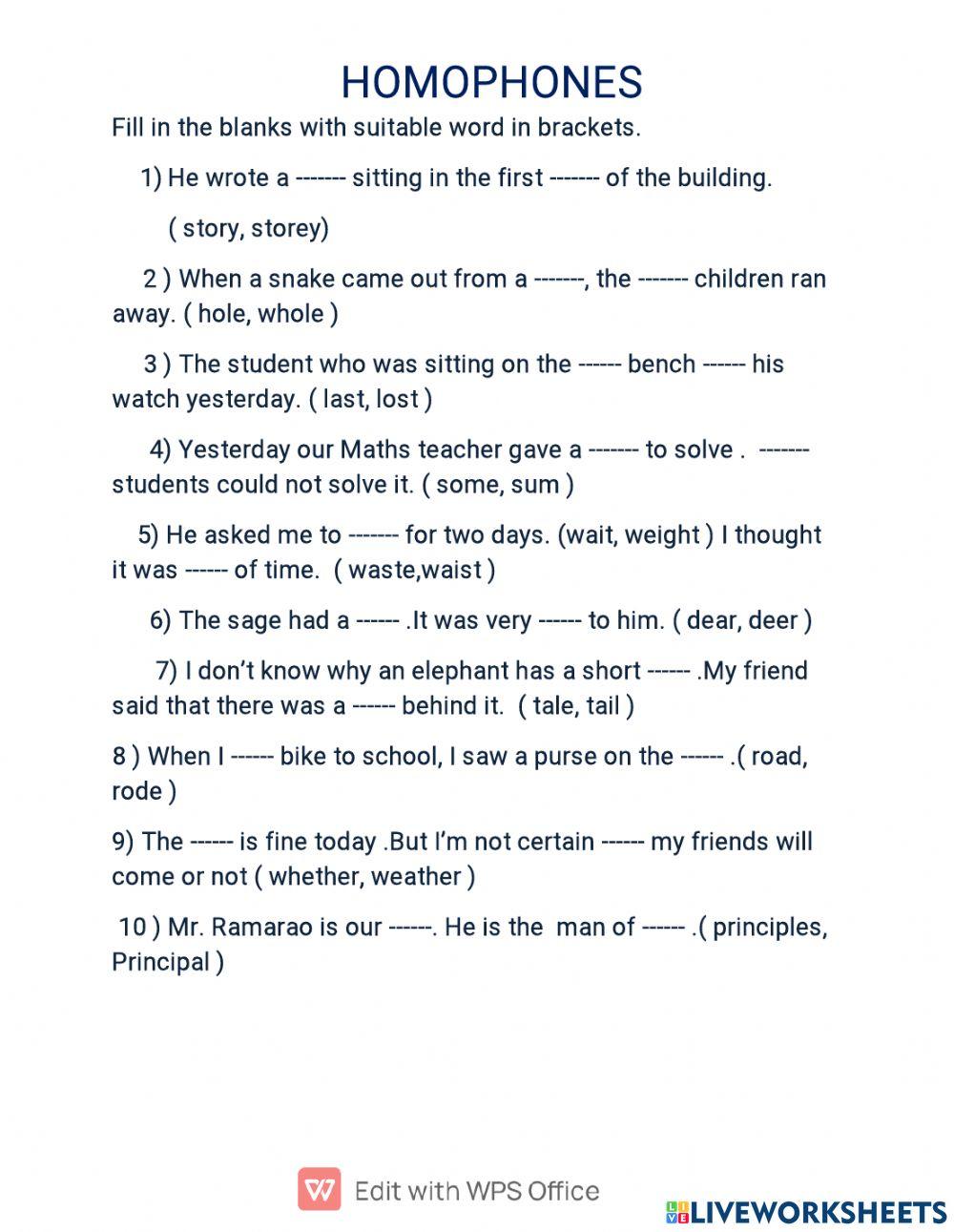 Homophones (6) Worksheet Live Worksheets, 59% OFF