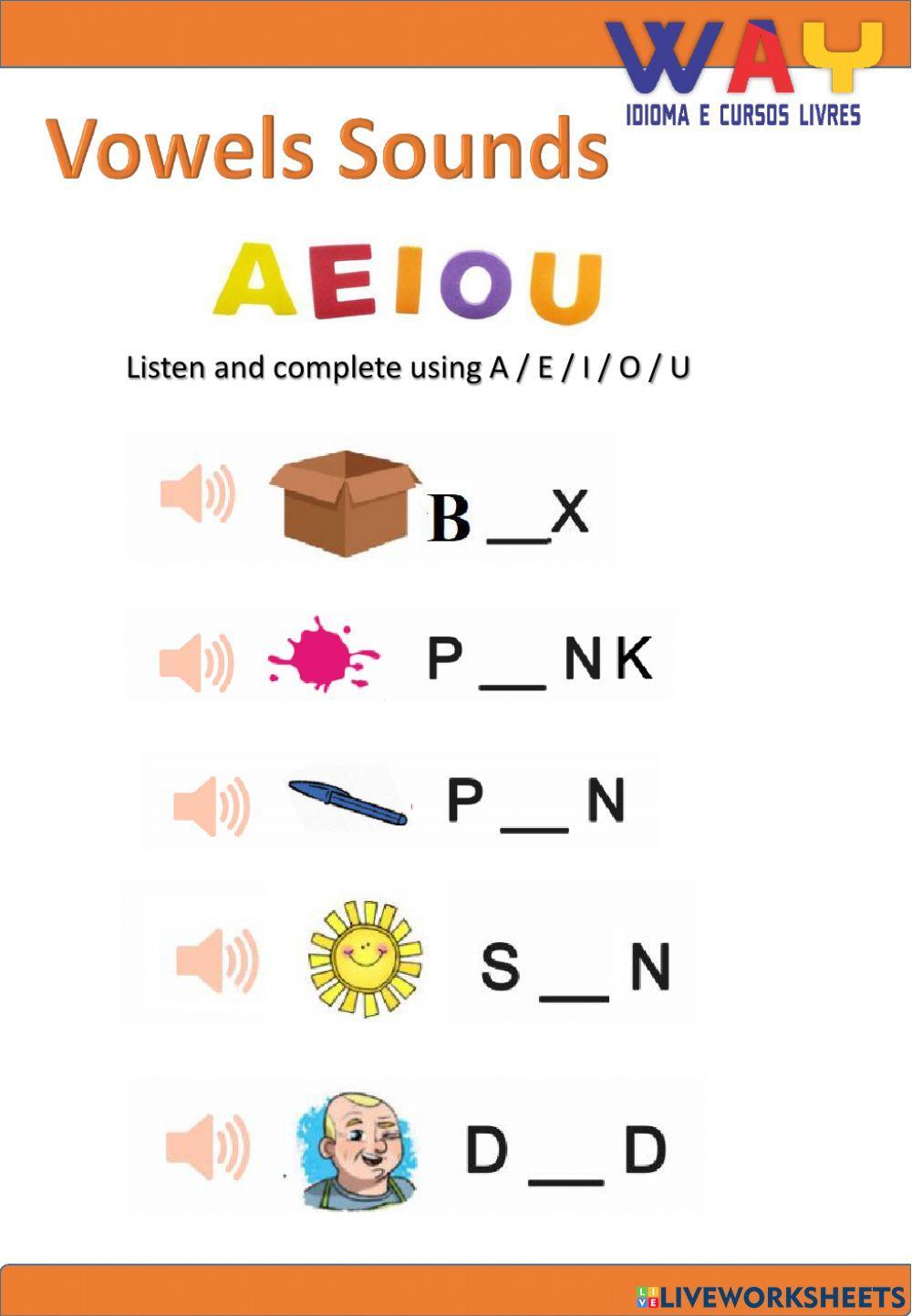 Vowels online pdf worksheet | Live Worksheets