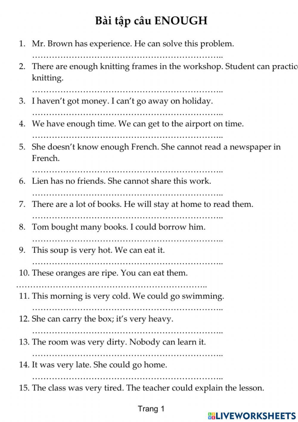 Enough exercise 2 | Hanh | Live Worksheets