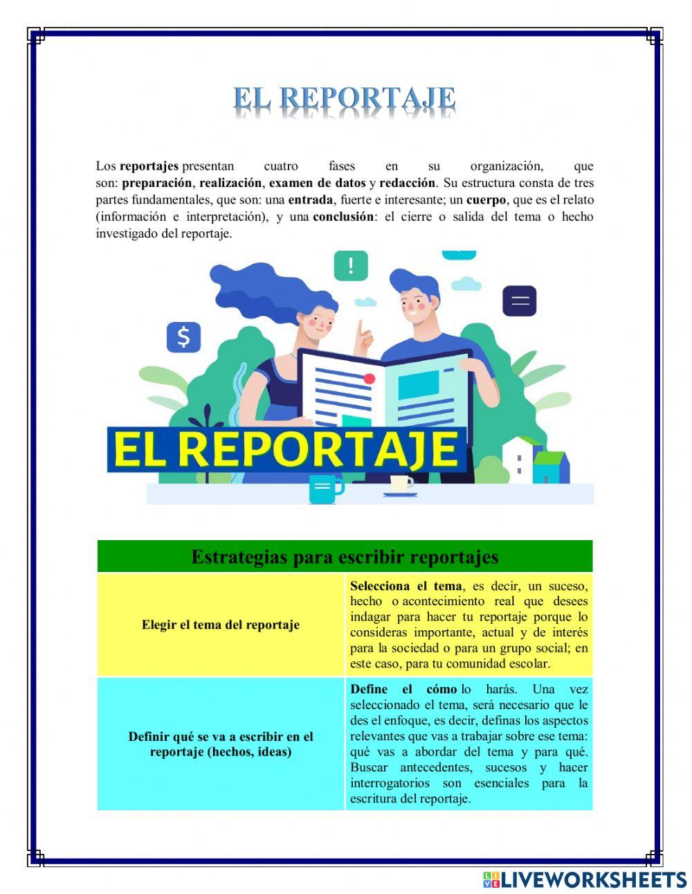 Reportaje activity | Live Worksheets