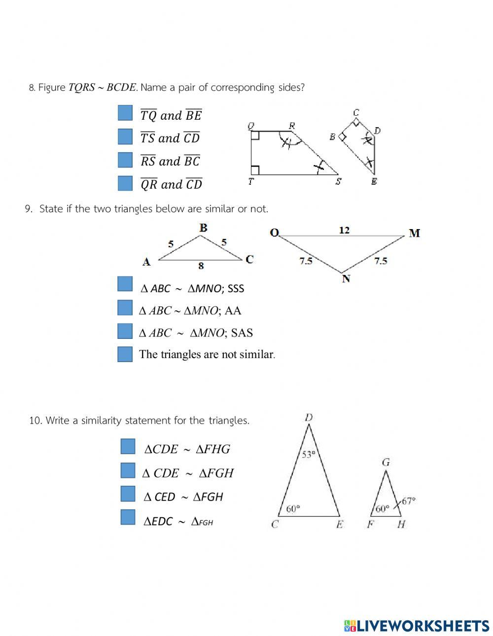 Unit 4 Test Similar Triangles M3-6 worksheet | Live Worksheets