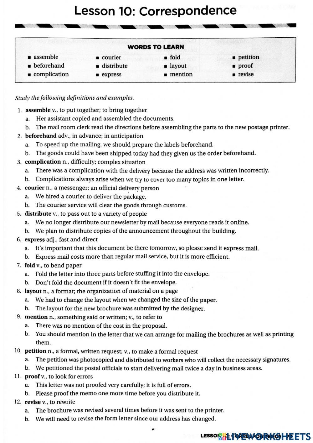 Lesson 10: Correspondence online exercise for | Live Worksheets