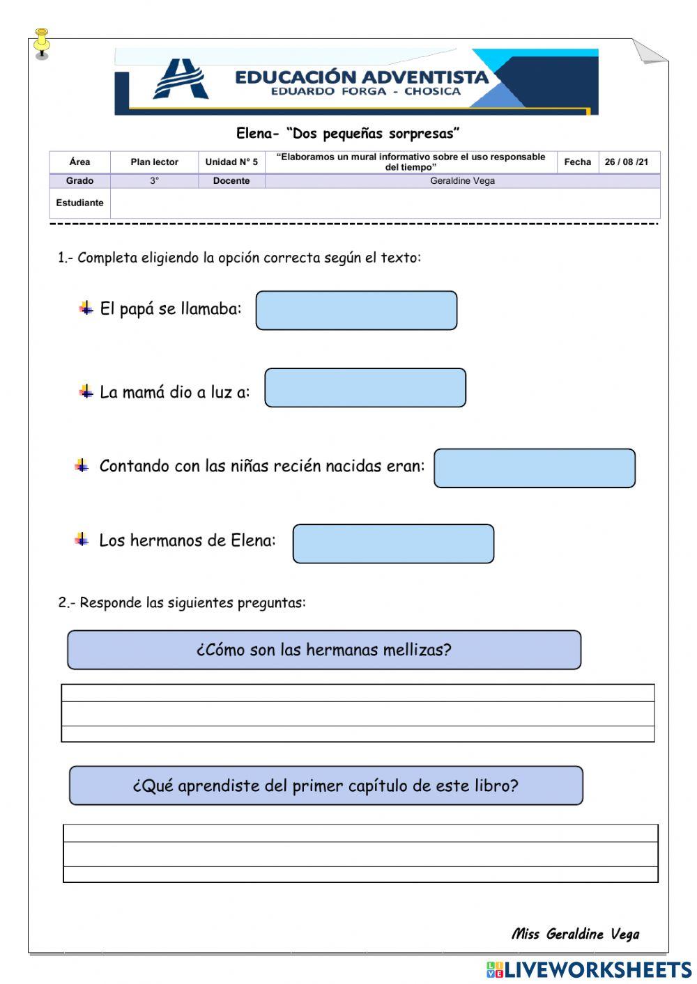 Elena worksheet | Live Worksheets