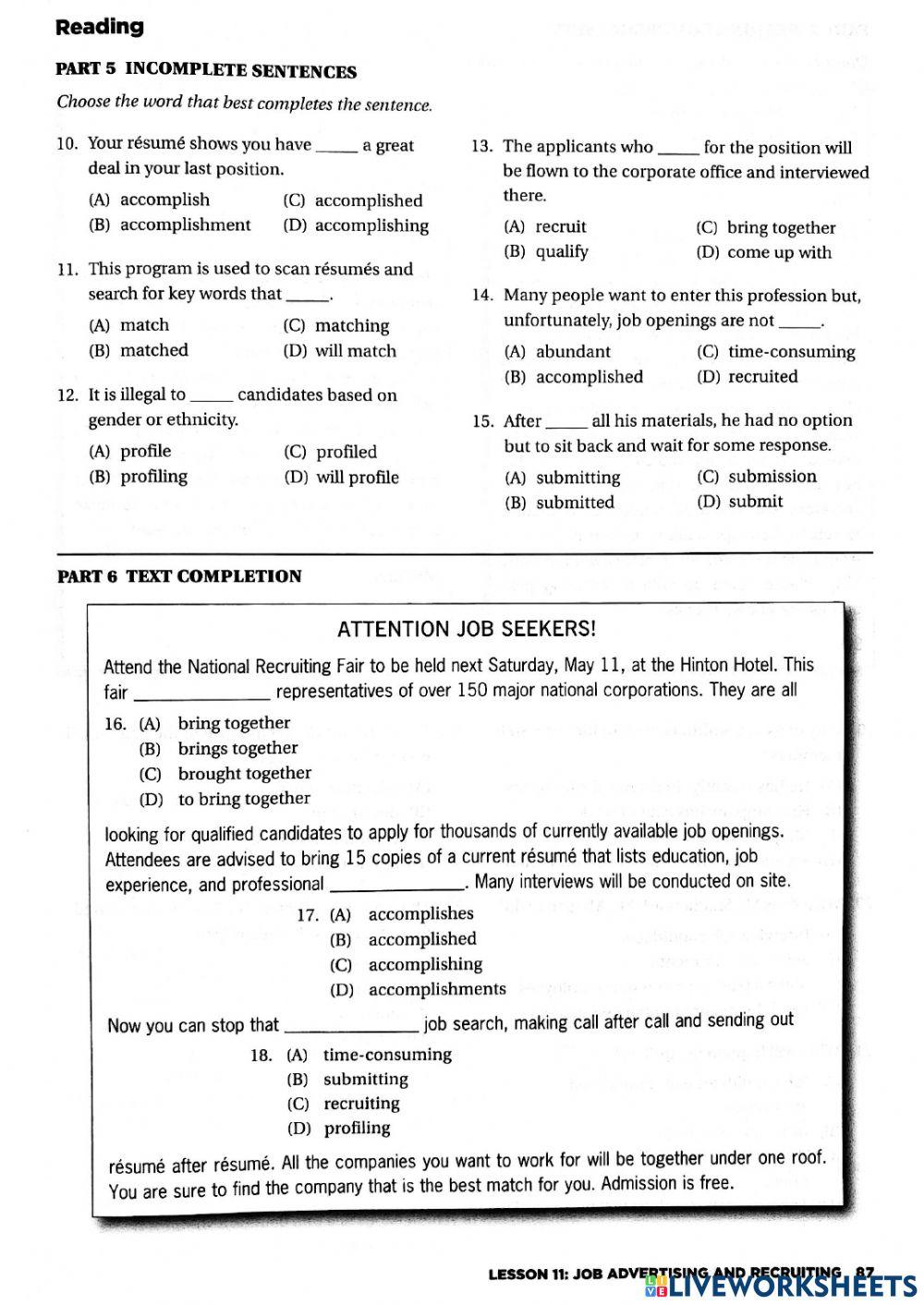 Lesson 11:Job advertising and recruiting | quiroa