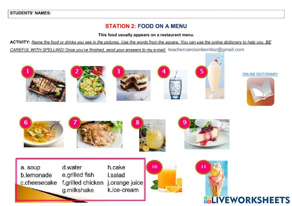 In an English restaurant worksheet | Live Worksheets