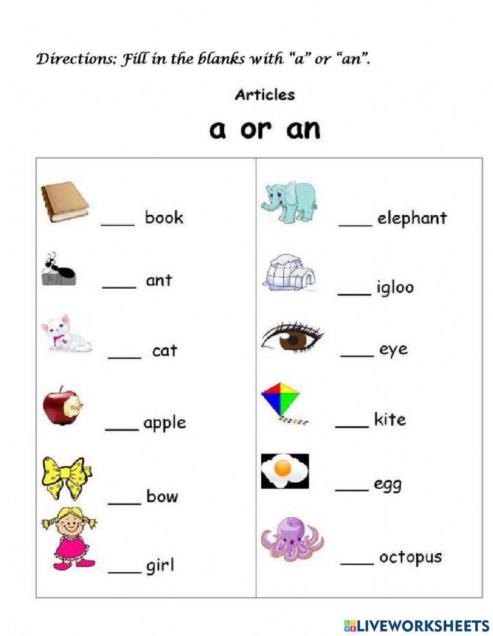 A -an activity | Live Worksheets