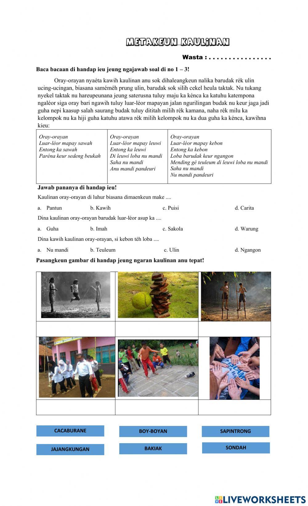 Metakeun Kaulinan worksheet | Live Worksheets