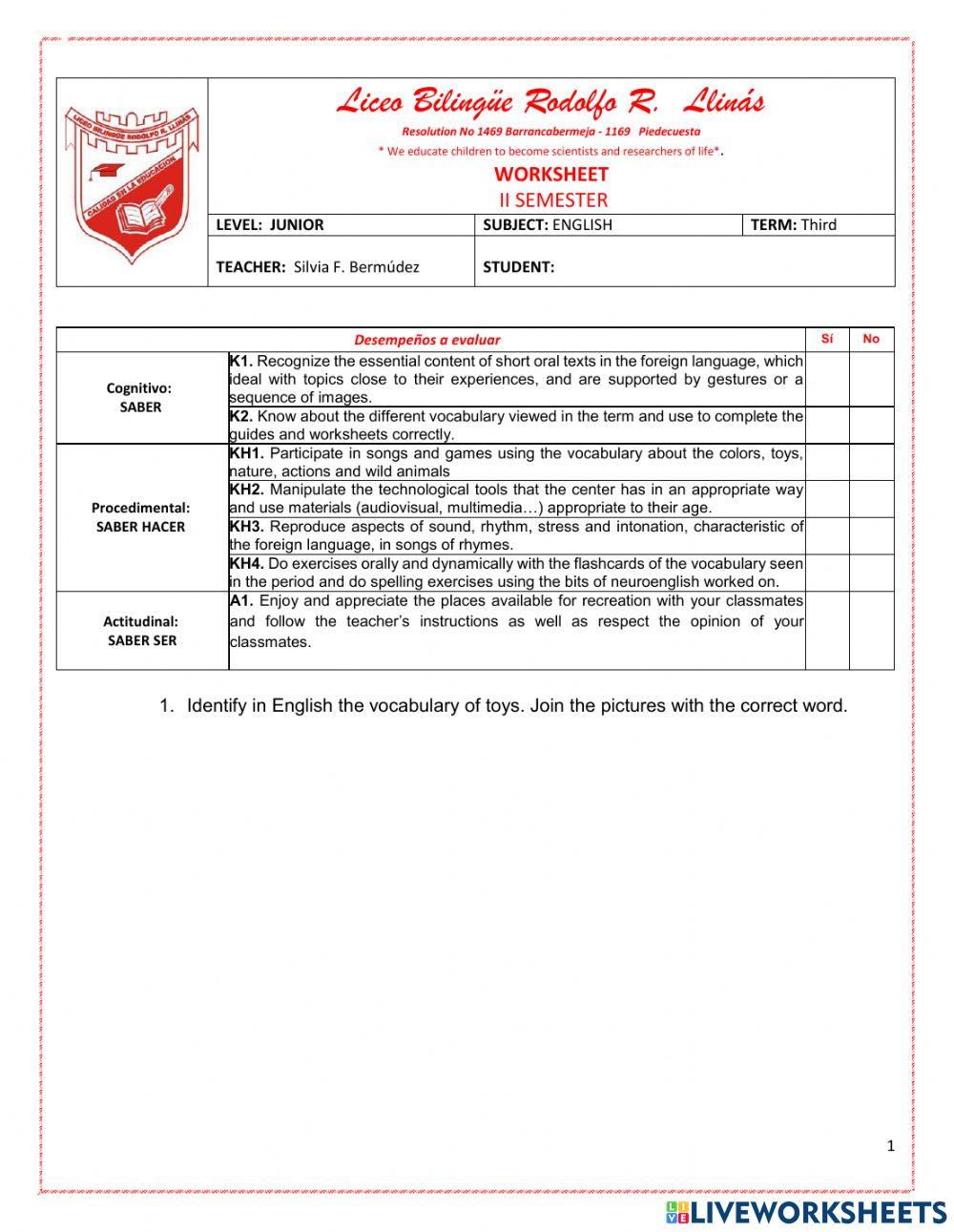 Worksheet ENGLISH - Junior worksheet | Live Worksheets