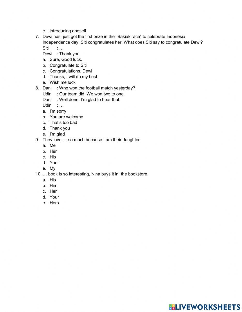 Pronoun, Introduction, Congratulations worksheet | Live Worksheets