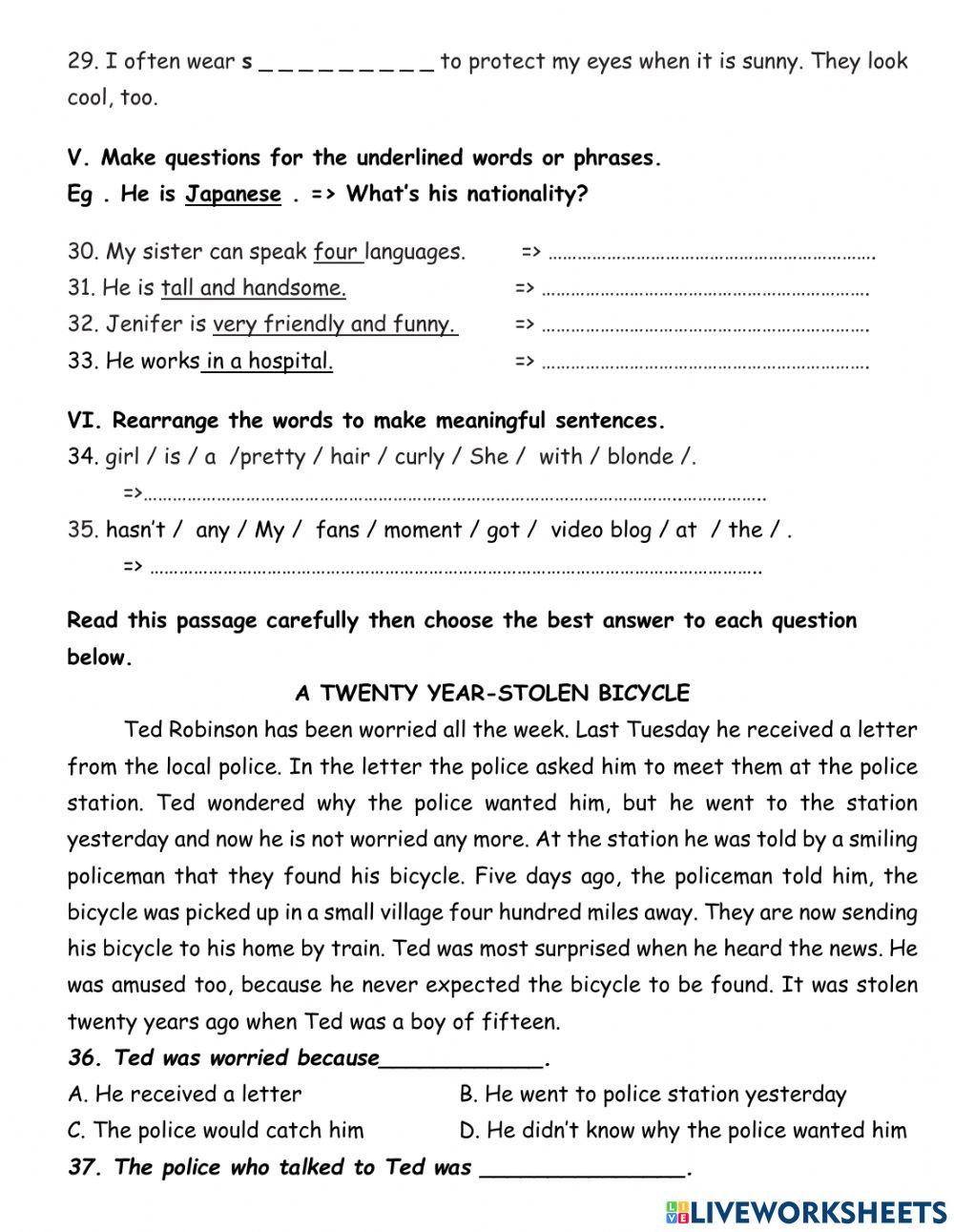 6S1,2 - UNIT 1 - TEST.edited worksheet | Live Worksheets