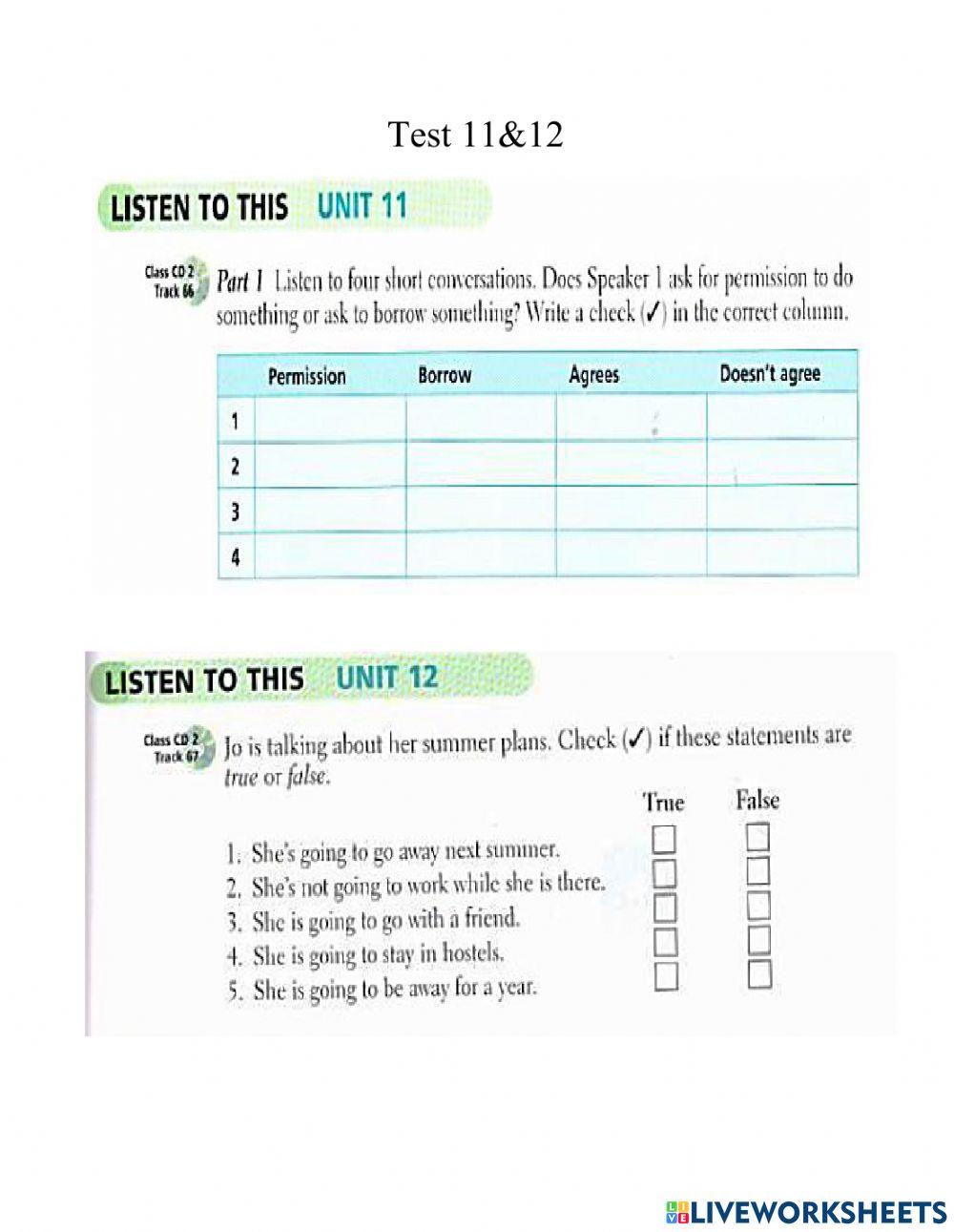 Test 11&12 worksheet | Live Worksheets