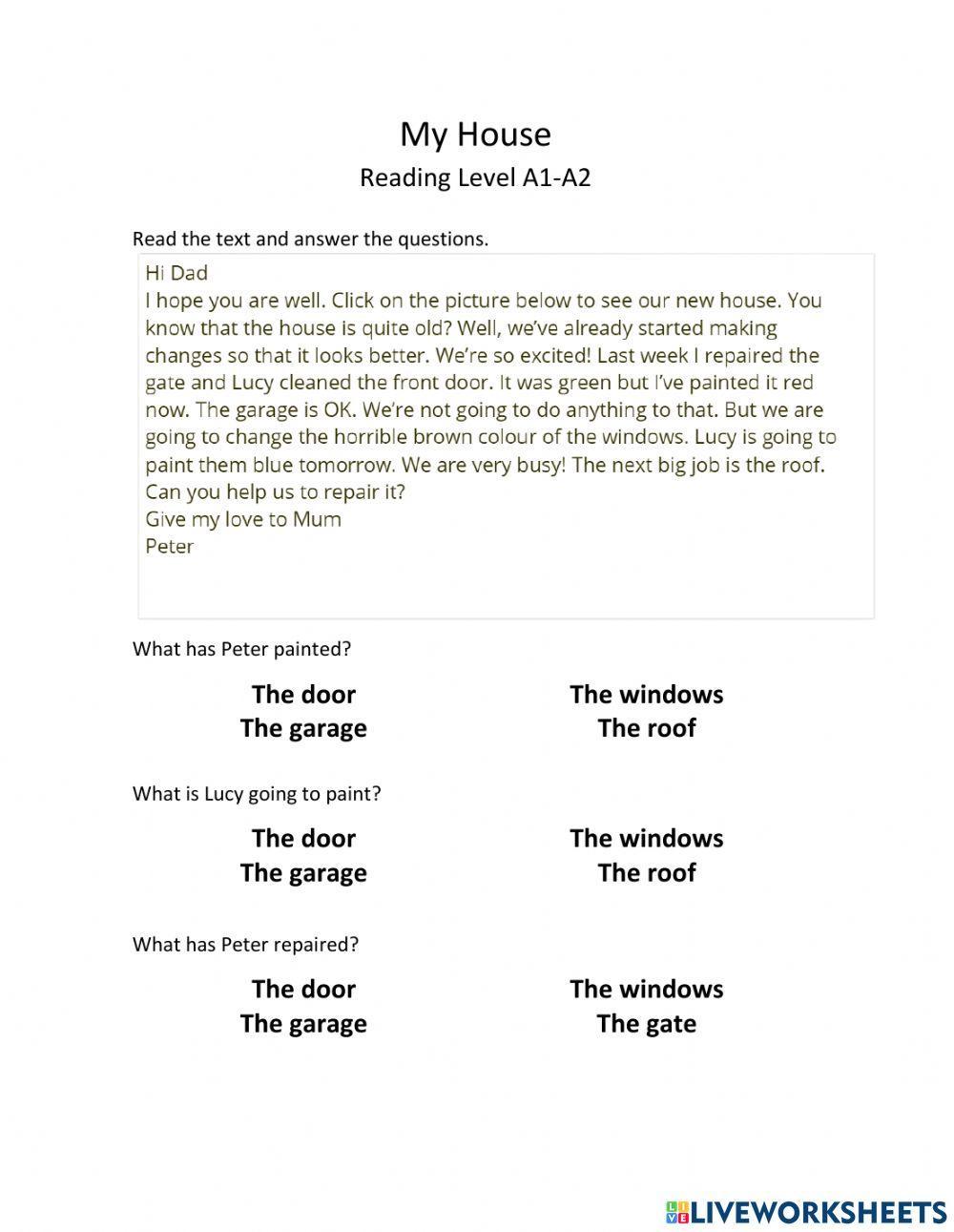 My House Level … | Free Interactive Worksheets | 1315092