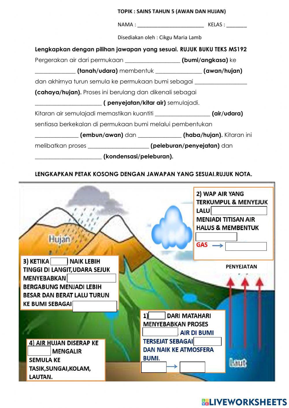 Awan dan hujan interactive worksheet | Live Worksheets