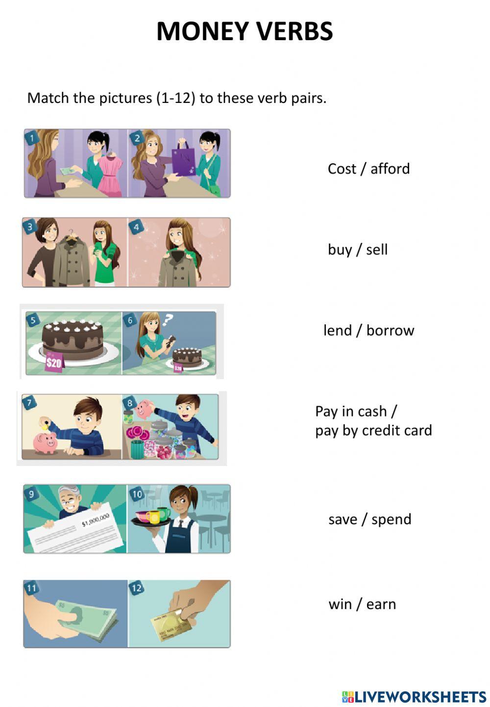 Money Verbs | Free Interactive Worksheets | 6695180