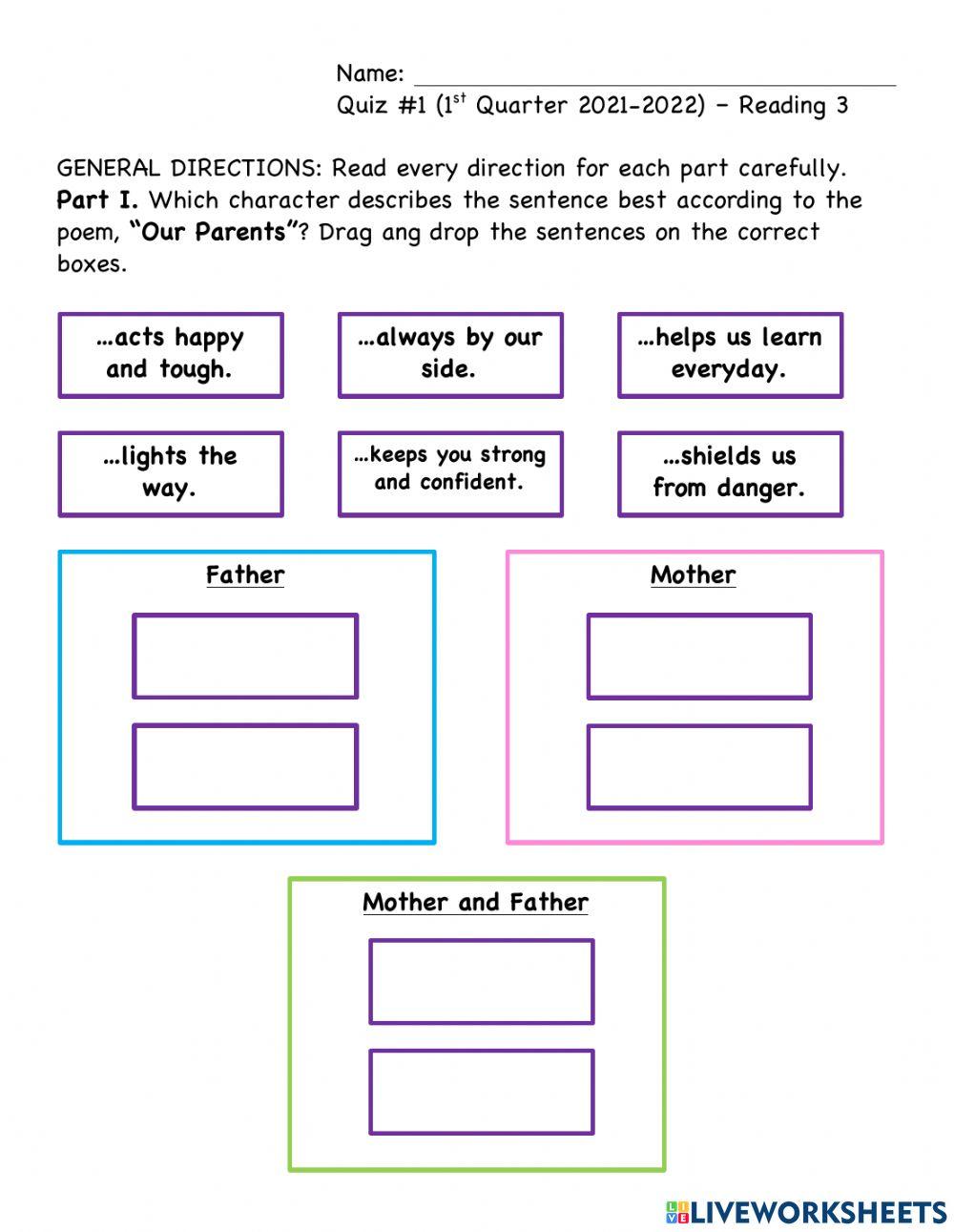 Our Parents worksheet | Live Worksheets