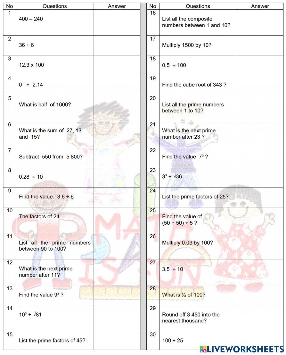 Quick test online exercise for | Live Worksheets