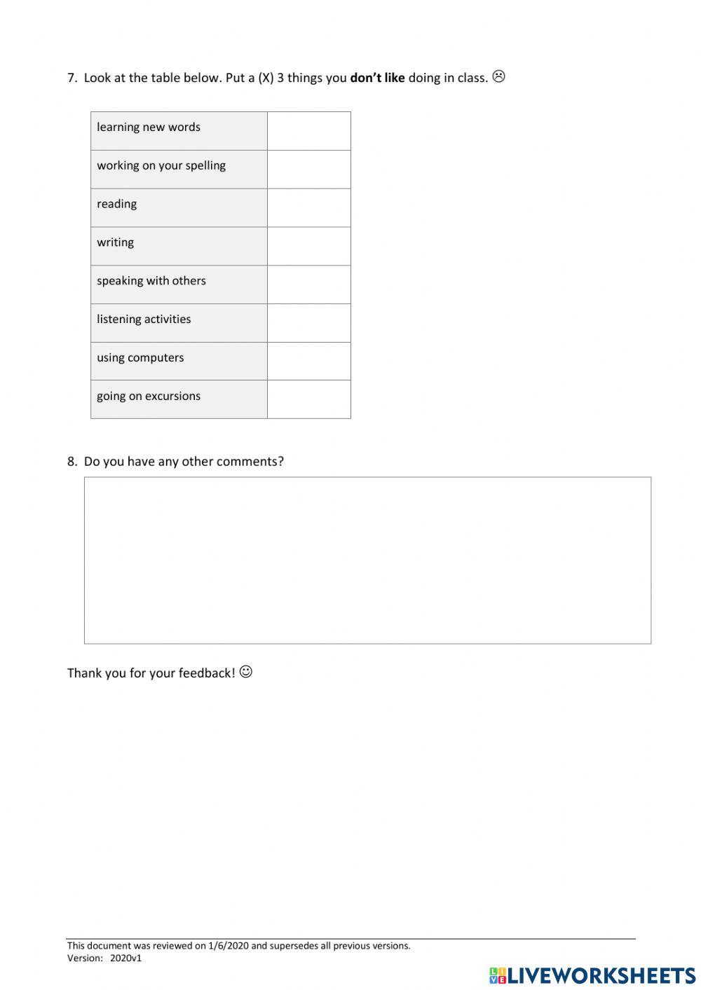 Course Survey online exercise for | Live Worksheets