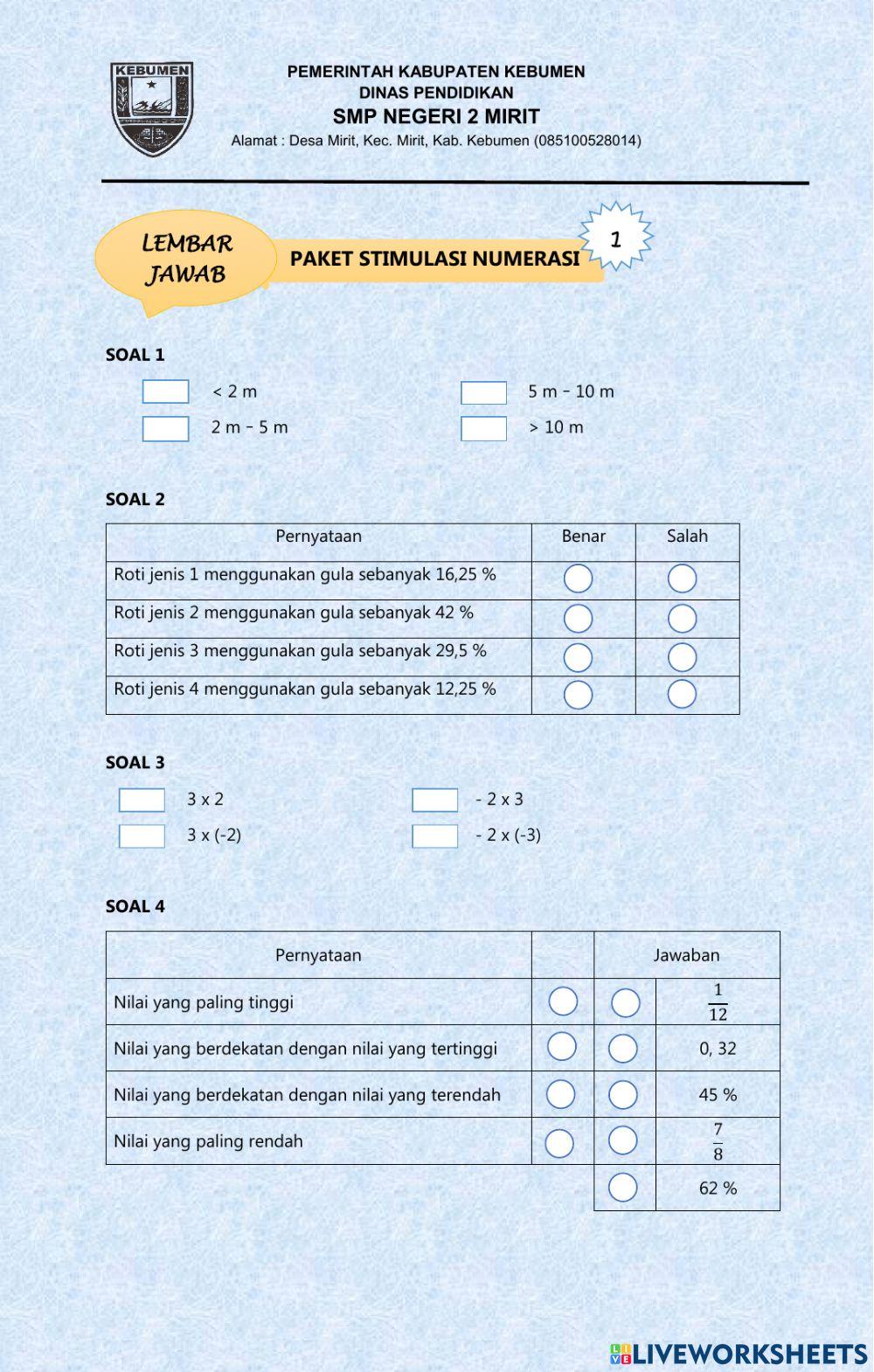 Simulasi numerasi paket 1 1316236 | Mariyatul Kibtiyah