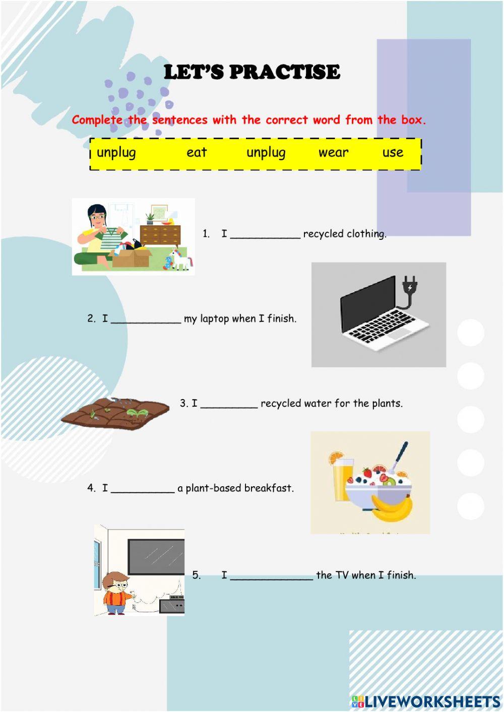 Eco-friendly ac… | Free Interactive Worksheets | 1316110