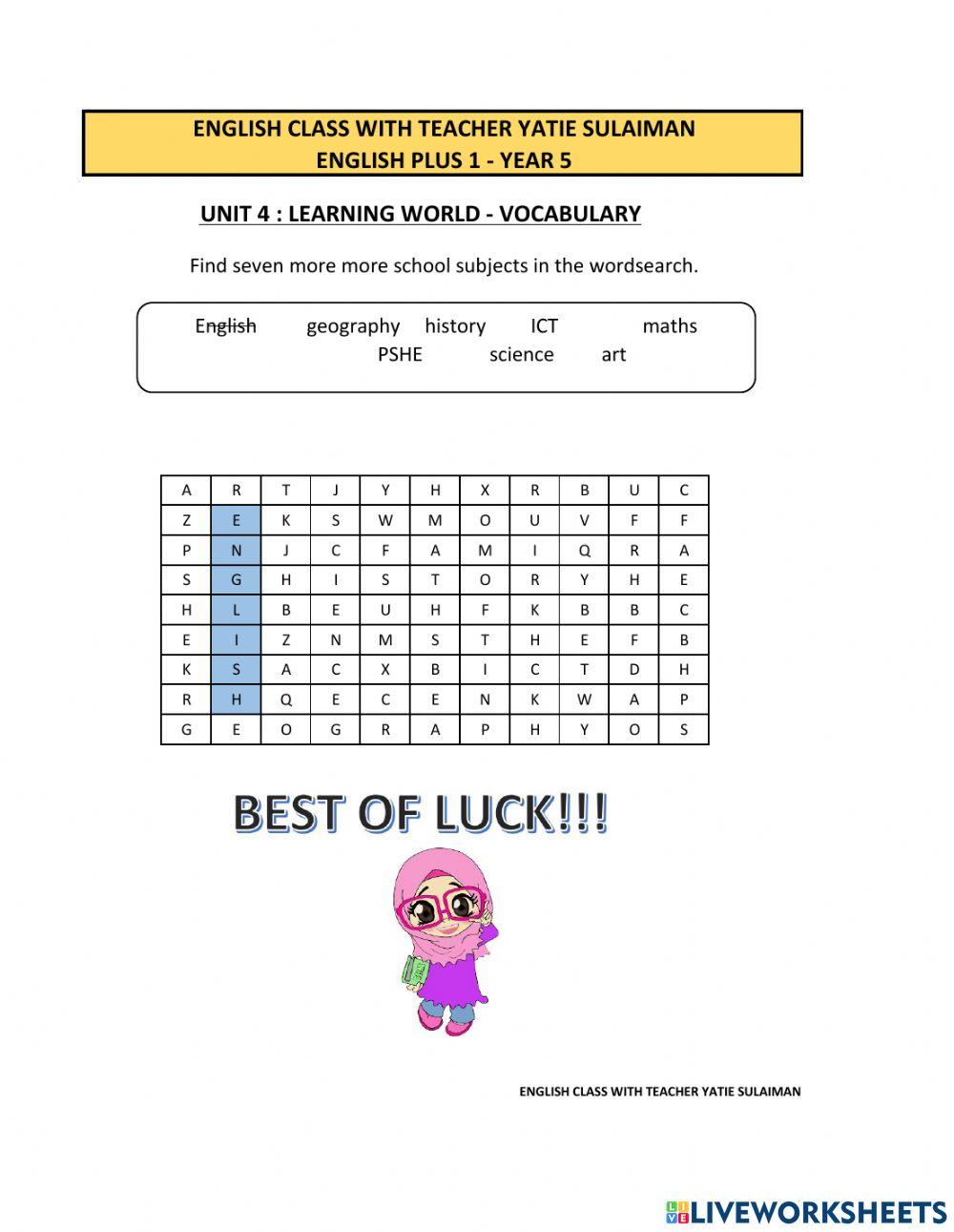 Year 5 -Unit 4 Learning World (vocabulary) worksheet | Live Worksheets