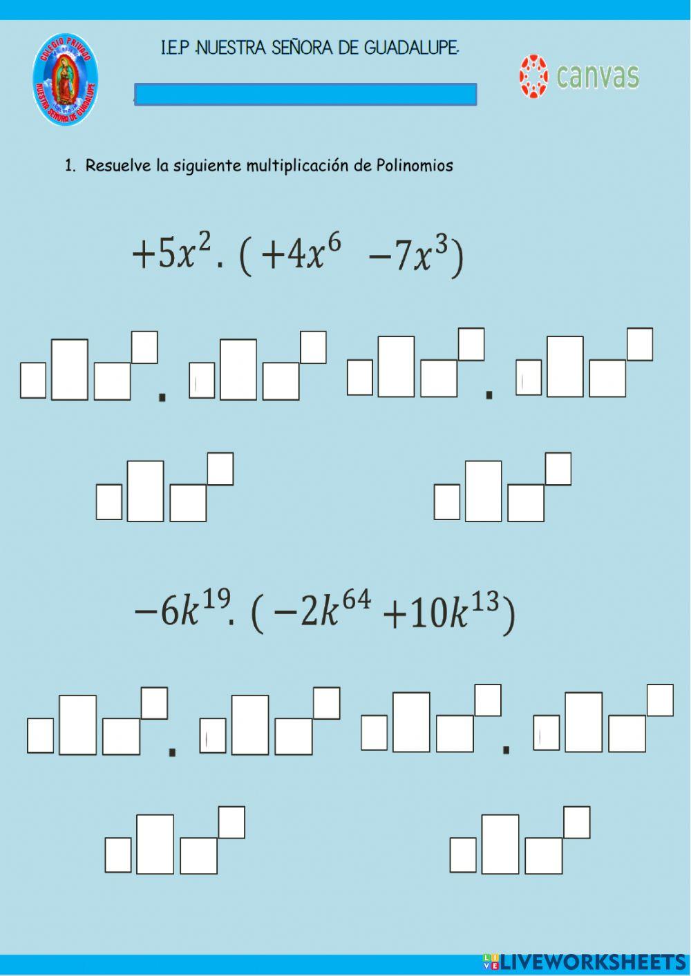 Multiplicación de polinomios free activity | Live Worksheets