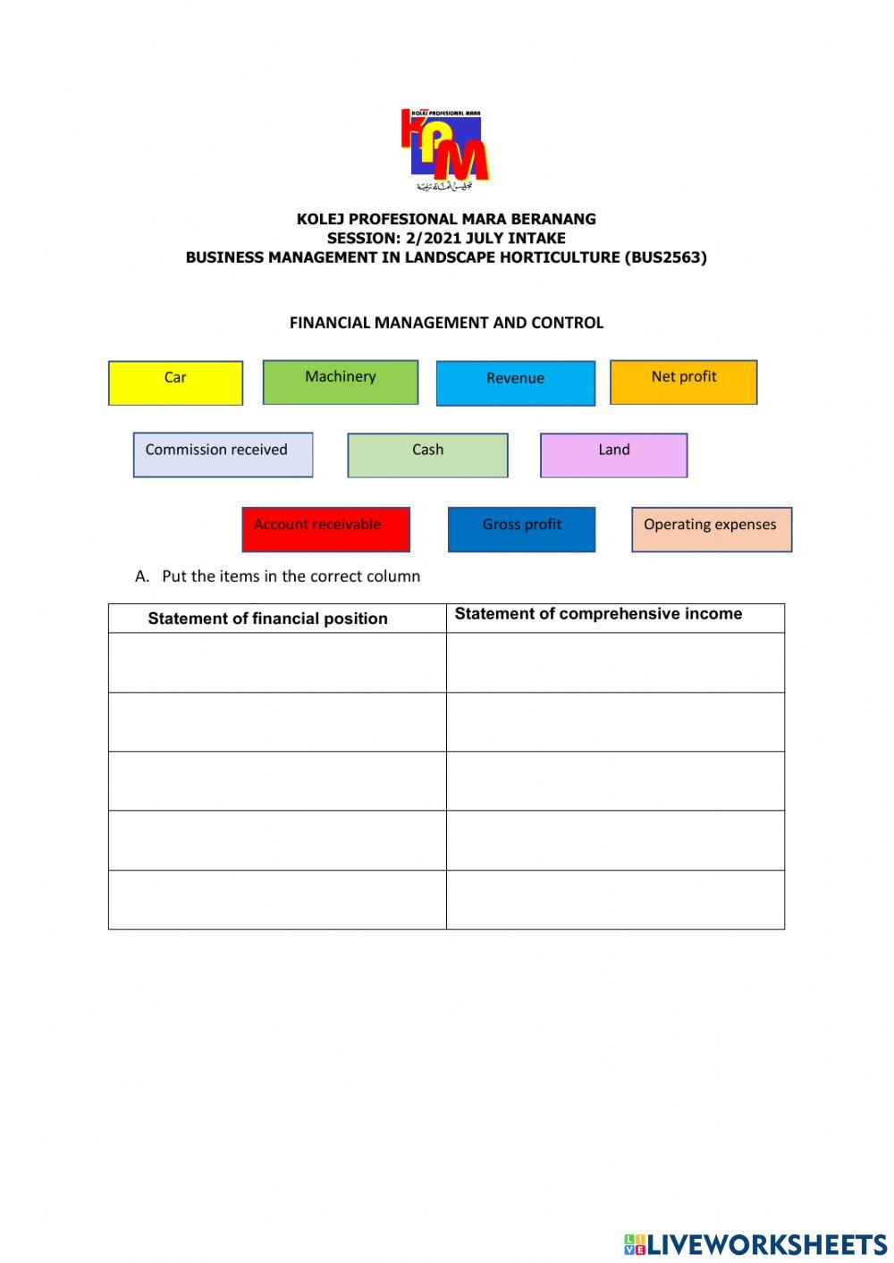 Exercise Financial 5 online exercise for | Live Worksheets