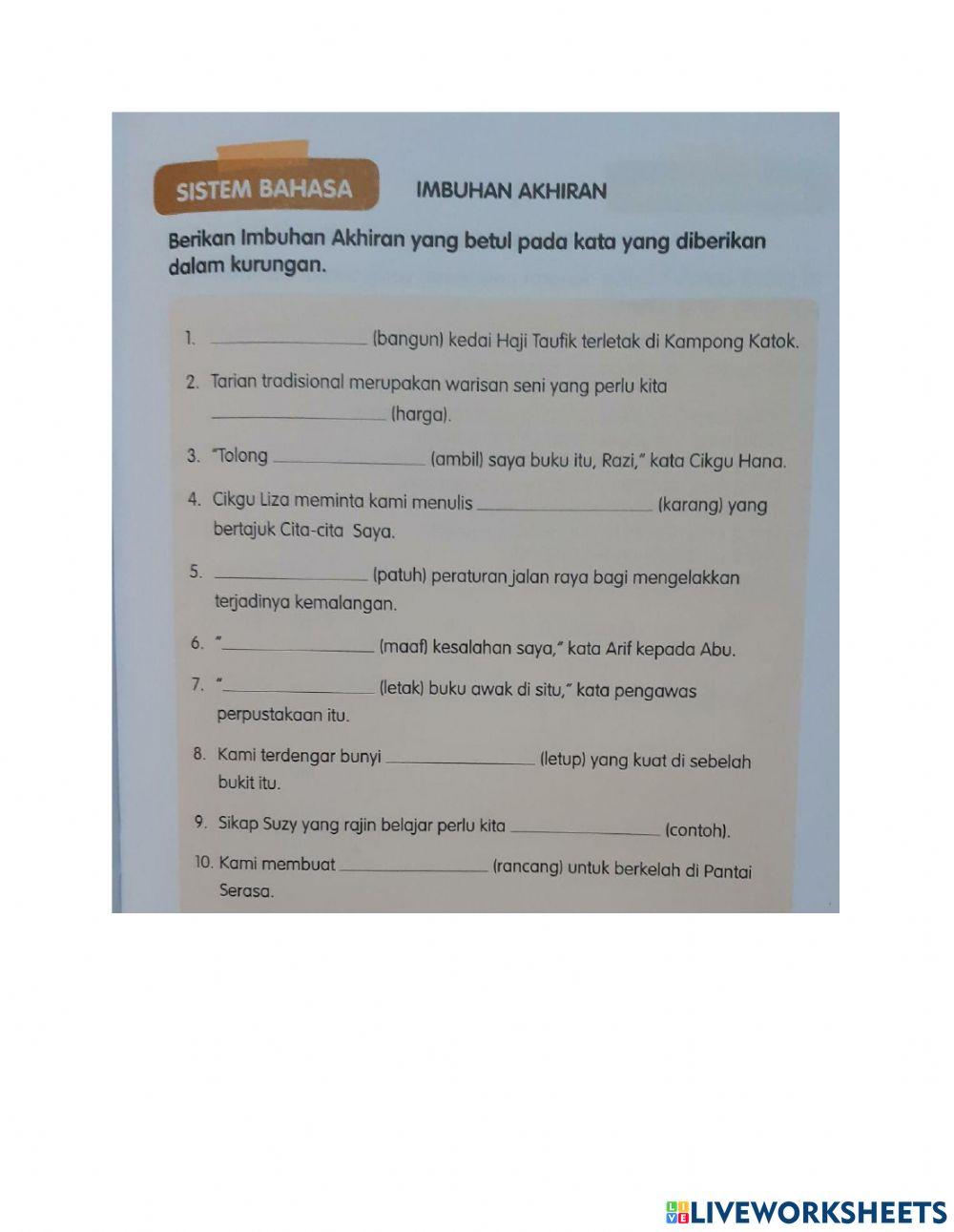 Imbuhan Akhiran | Free Interactive Worksheets | 3777156