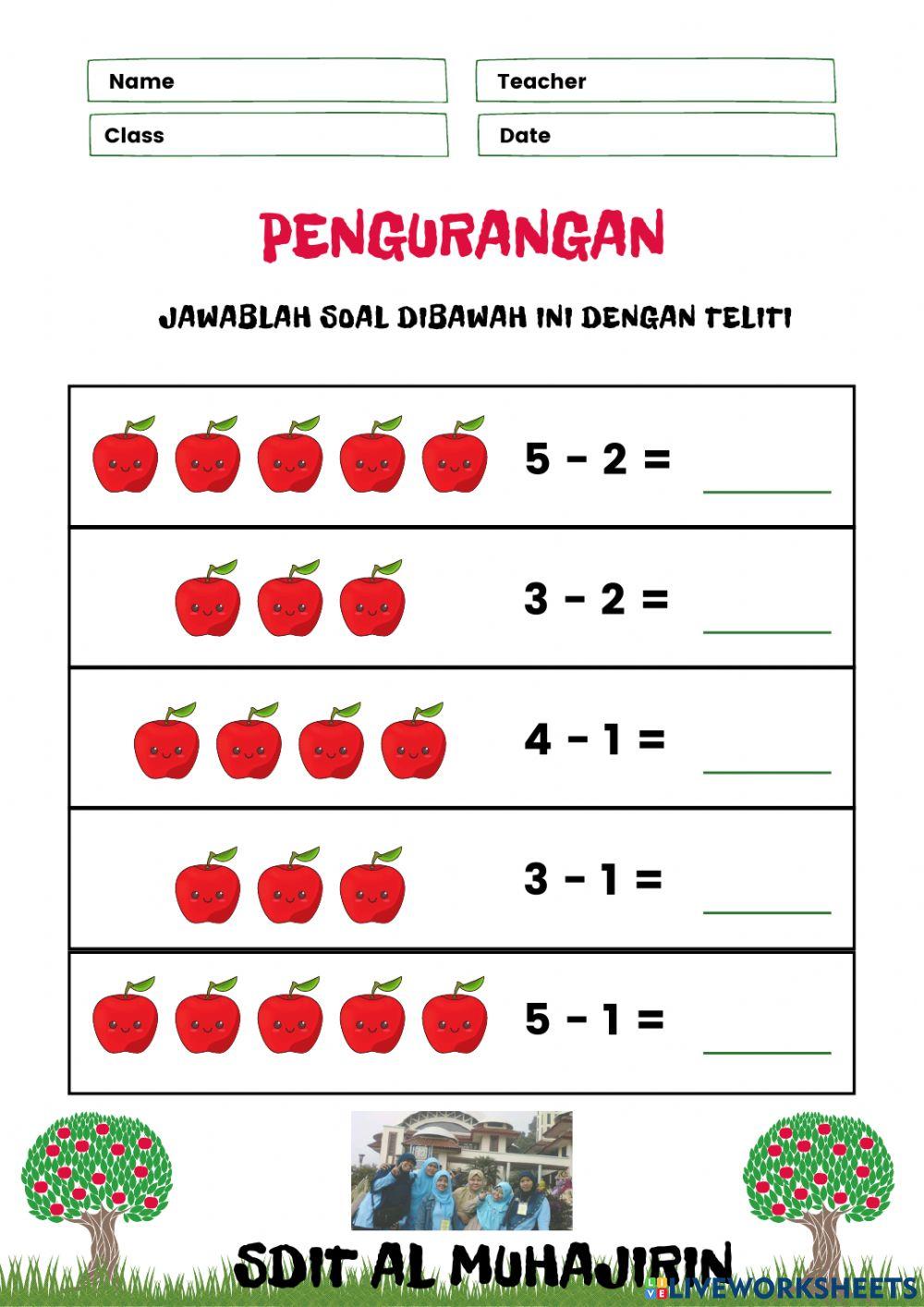 Pengurangan interactive exercise for 1 | Live Worksheets