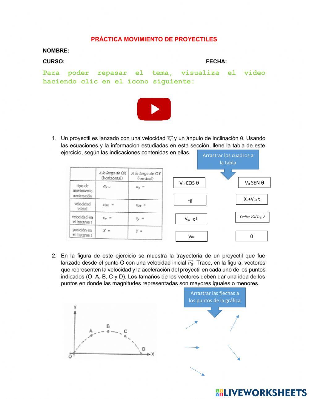 Movimiento de proyectiles online exercise for | Live Worksheets