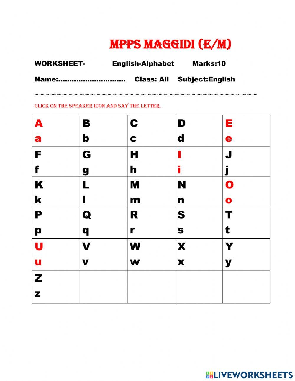 English alphabet-speaking worksheet | Live Worksheets