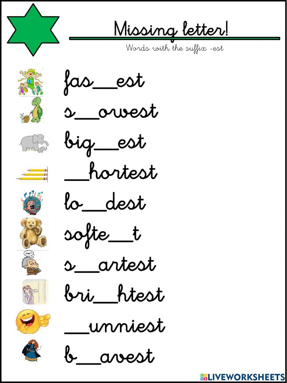 Words With The Suffix est Exercise Live Worksheets words-with-the-suffix-est-exercise-live-worksheets