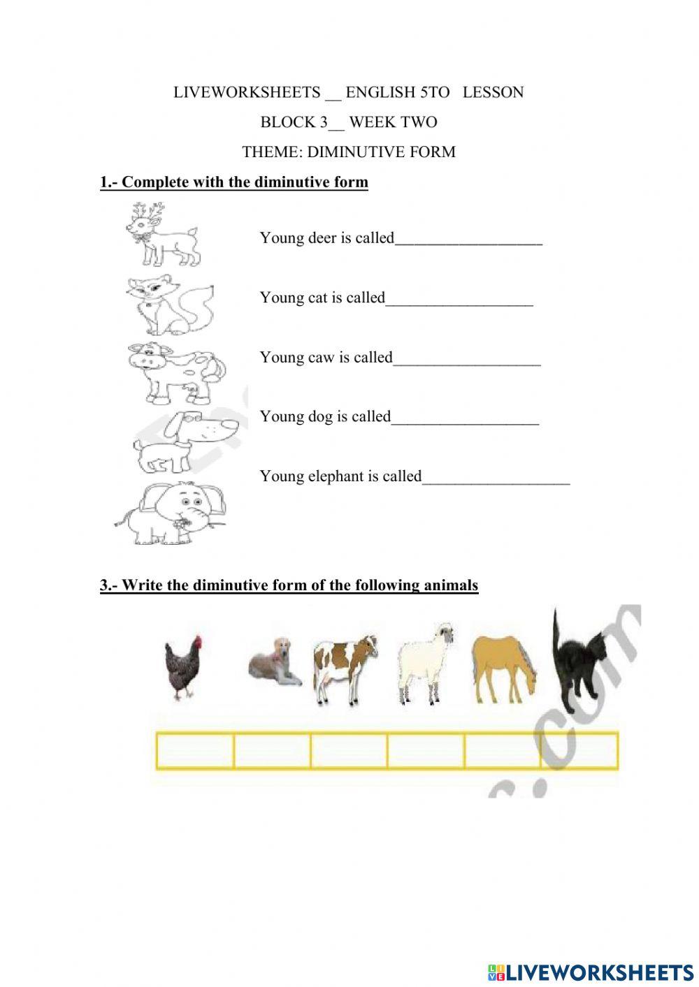 DIMINUTIVE FORM | Free Interactive Worksheets | 3778350