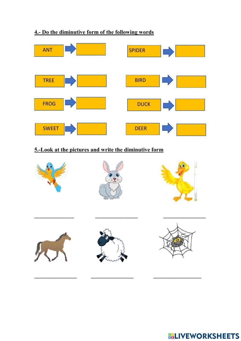 DIMINUTIVE FORM | Free Interactive Worksheets | 3778350