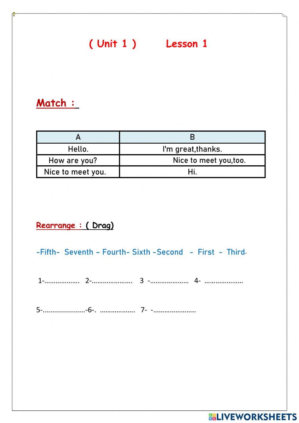 fifth grade first term Unit:1 lesson:1 online exercise for | Live ...
