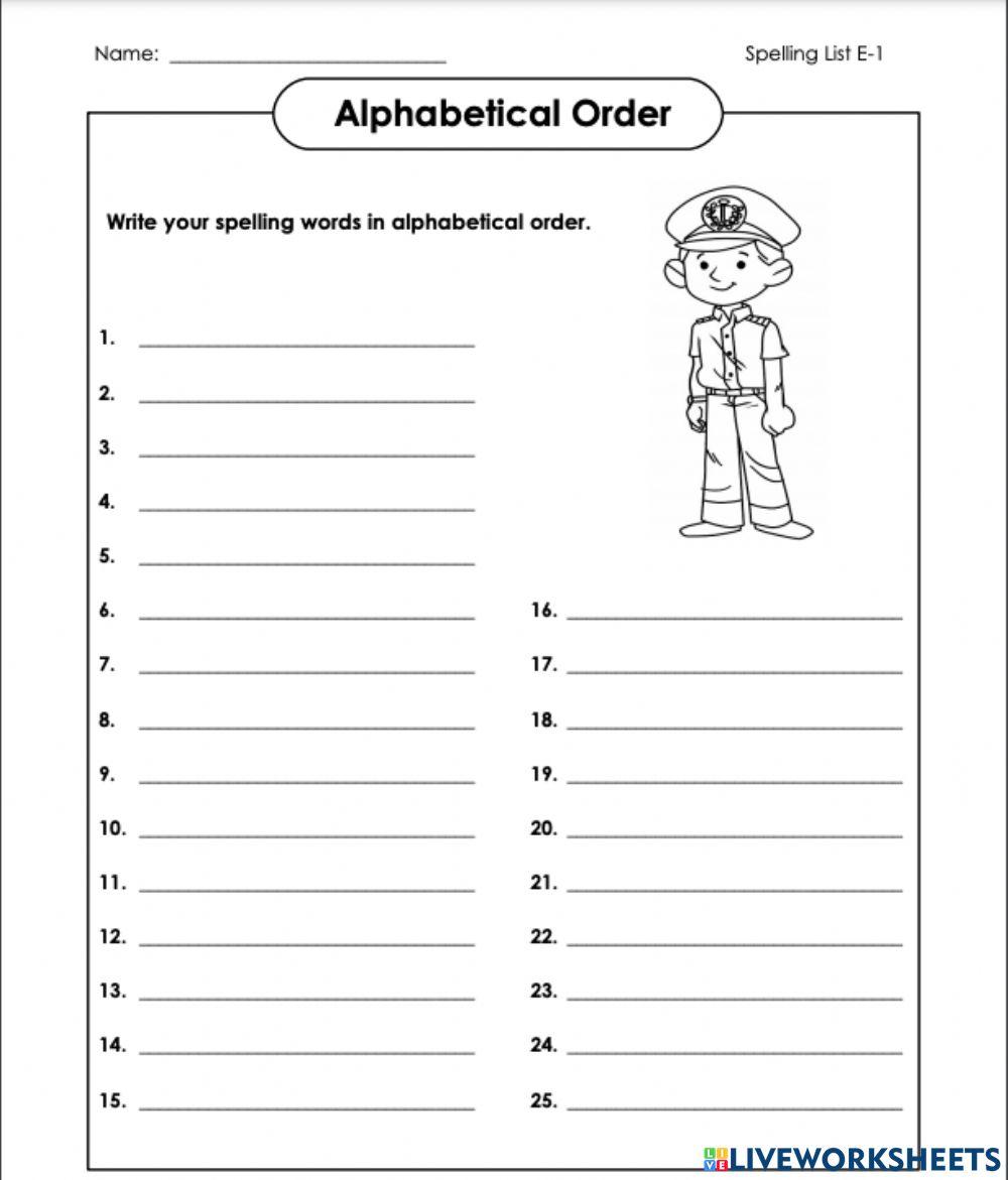 Alphabetical Order 2 E-1 6th Grade worksheet | Live Worksheets
