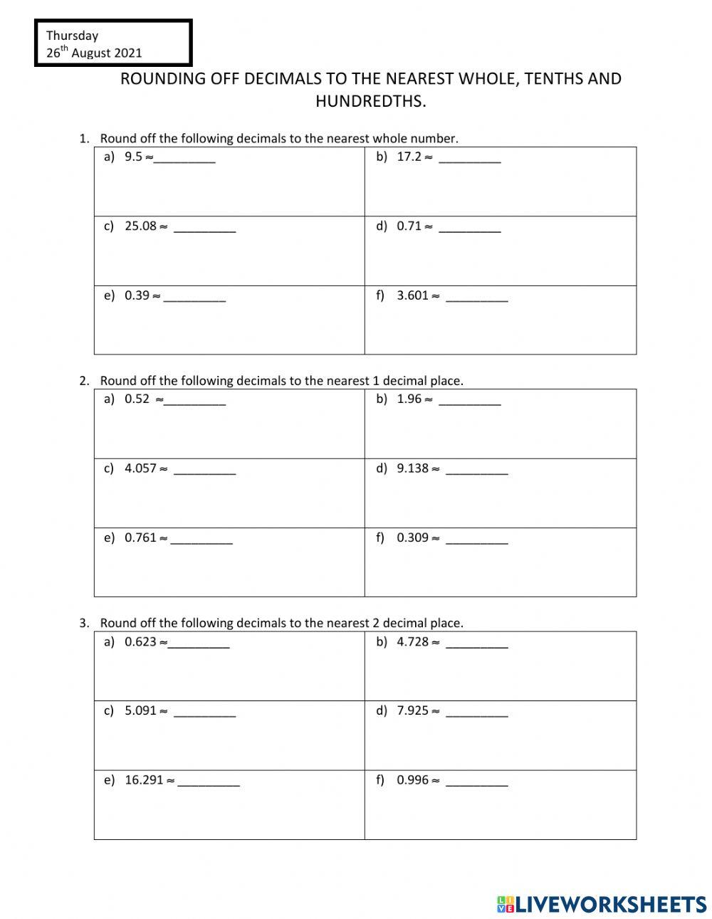 Rounding off de… | Free Interactive Worksheets | 1318248