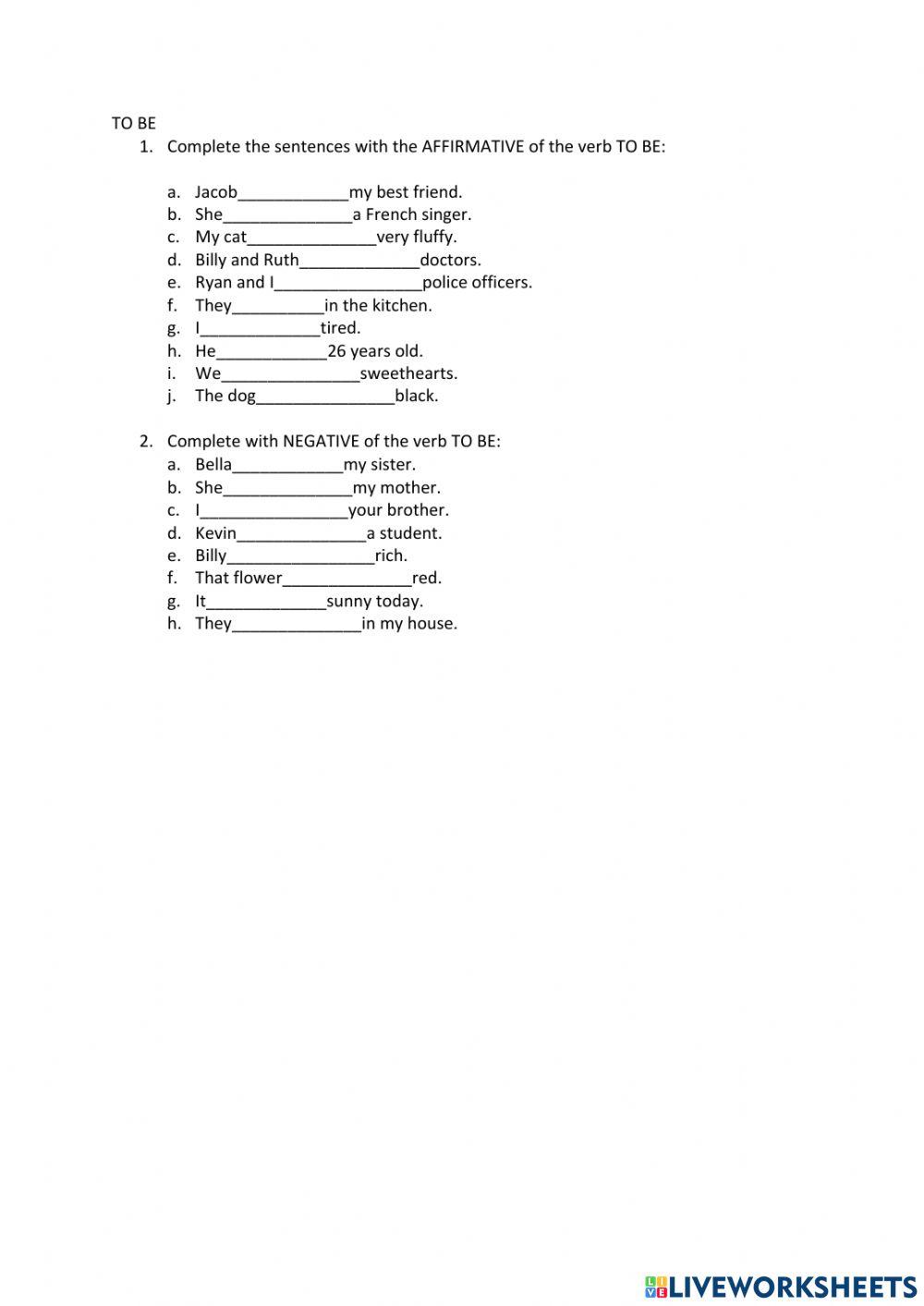 Final Exam - TO BE online activity | Live Worksheets